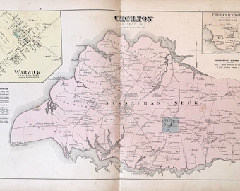 Cecil County Maryland Atlas Map, Original 1877 Hand Colored, Cecil ...