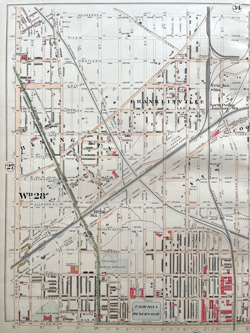 North Philadelphia Map, Original 1886 Baists Atlas, Hunting Park ...