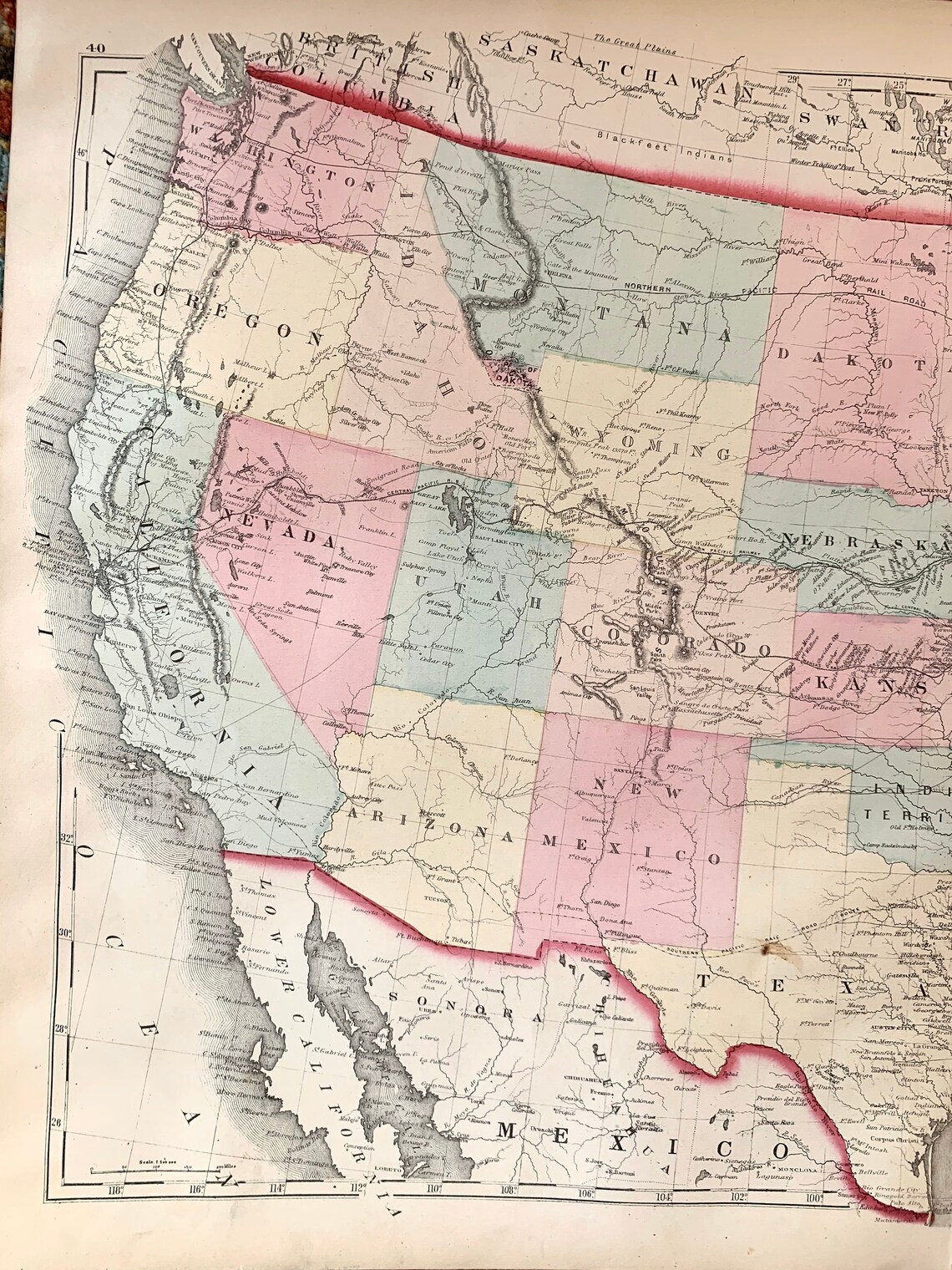 United States and Territories Map Original 1872 State of - Etsy