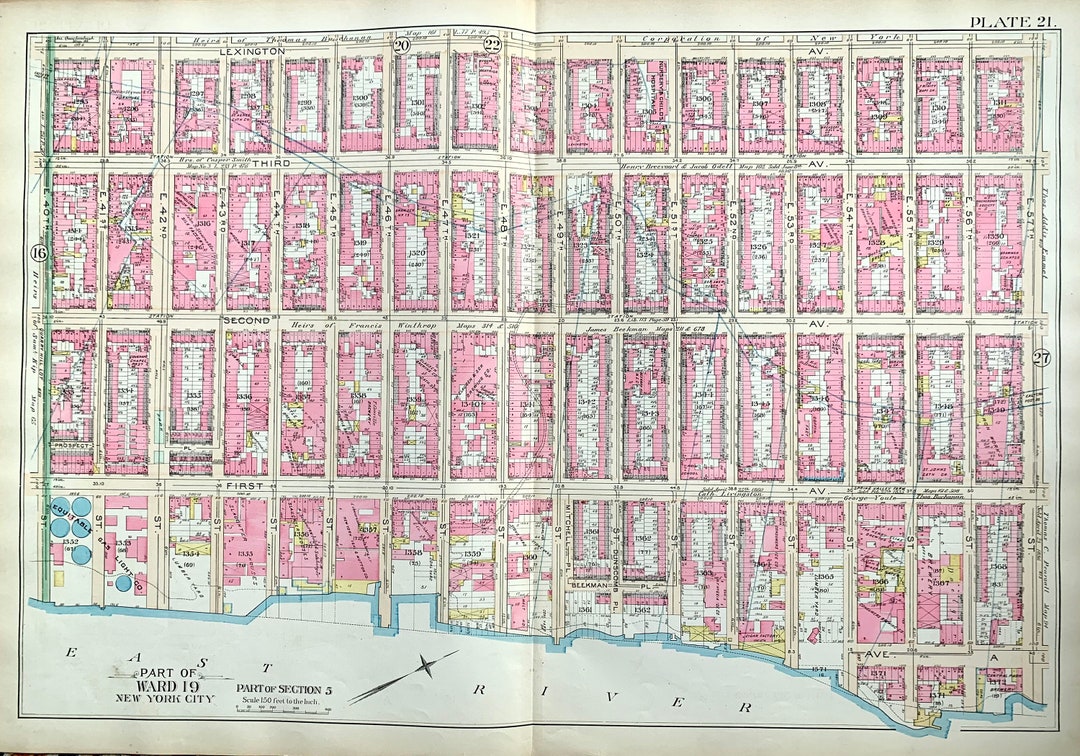 Midtown East Map, Original Manhattan Island Atlas, Chrysler Building ...