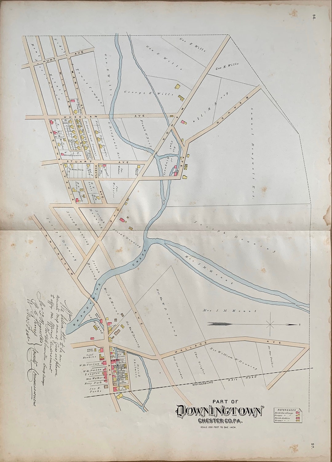 Downingtown Map, Original 1883 Chester County Pennsylvania Farm Atlas ...