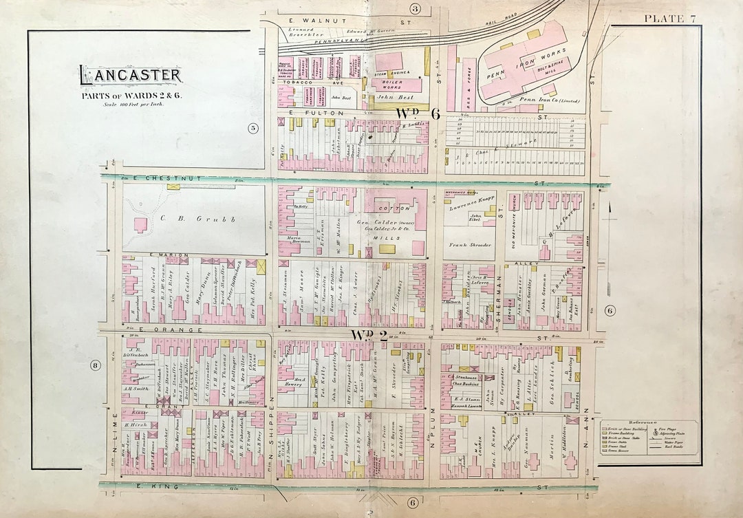 Lancaster City Map, Original 1886 Baists Atlas, Musser Park, East Side ...