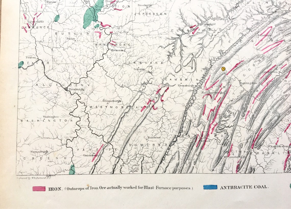 Map of Pennsylvania Original 1872 Atlas Coal Map Iron - Etsy