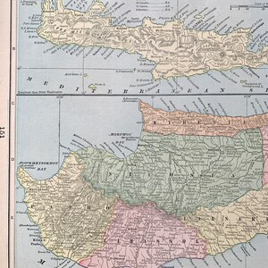 Crete Map, Cyprus, Original 1895 Crams Atlas, Greece, Turkey - Etsy