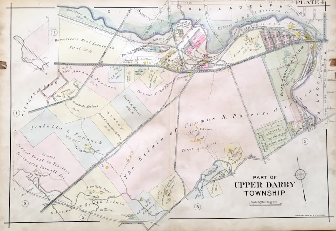 Upper Darby Township Map Original 1909 Delaware County Atlas - Etsy