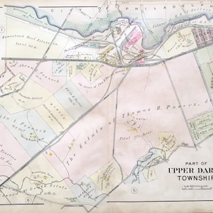 Upper Darby Township Map, Original 1909 Delaware County Atlas, Tower ...