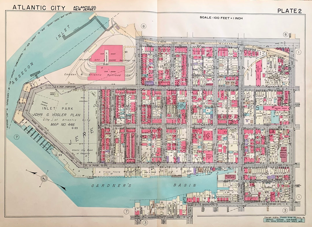 Atlantic City Map, Original 1938 Absecon Island Atlas, Gardners Basin ...