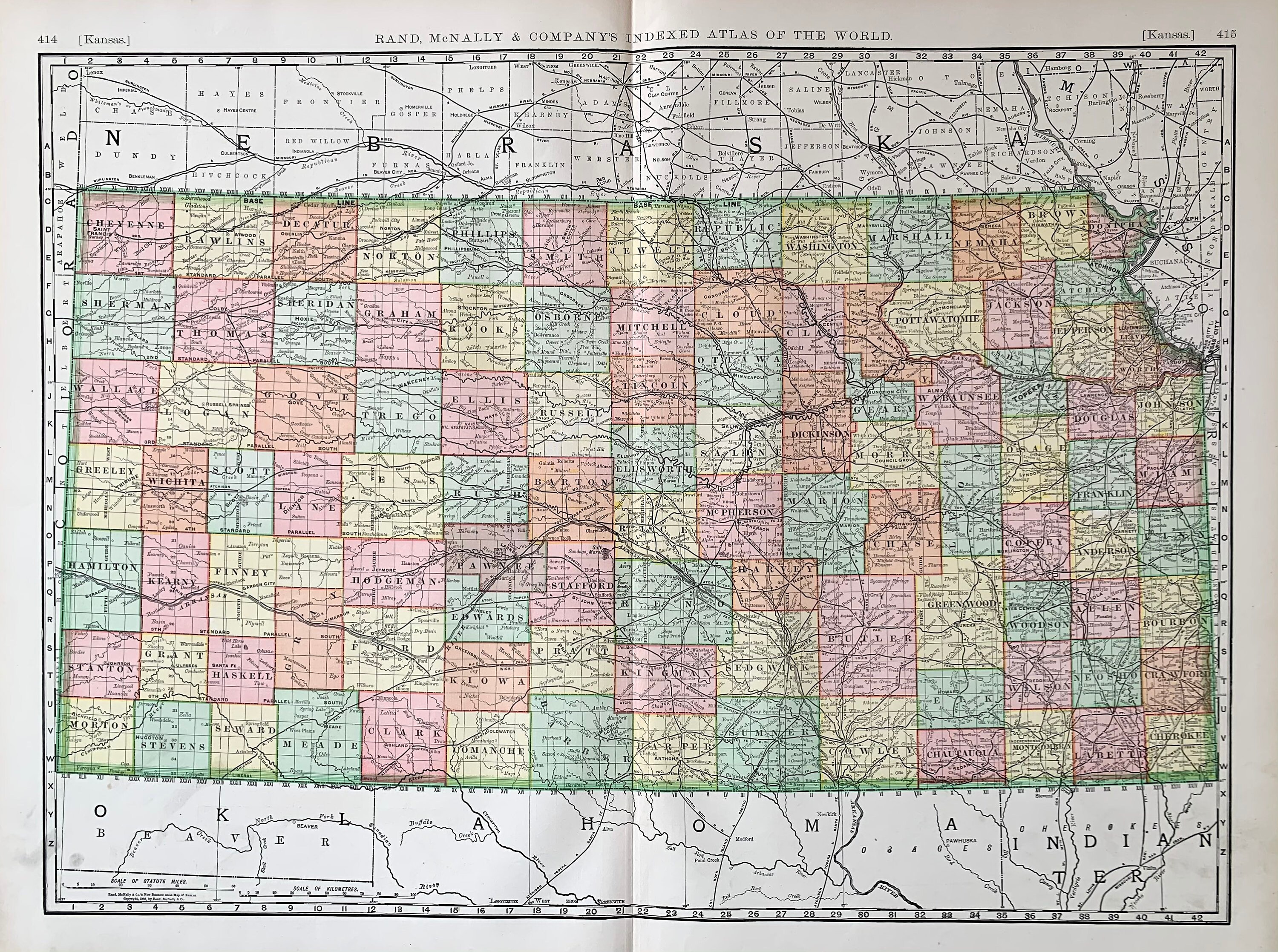 Kansas Map Original 1888 Rand Mcnally Atlas Topeka the - Etsy UK