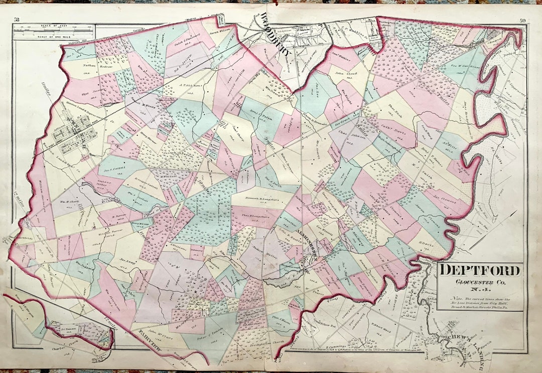 Deptford Township Map, Original 1877 Philadelphia and Environs Atlas ...