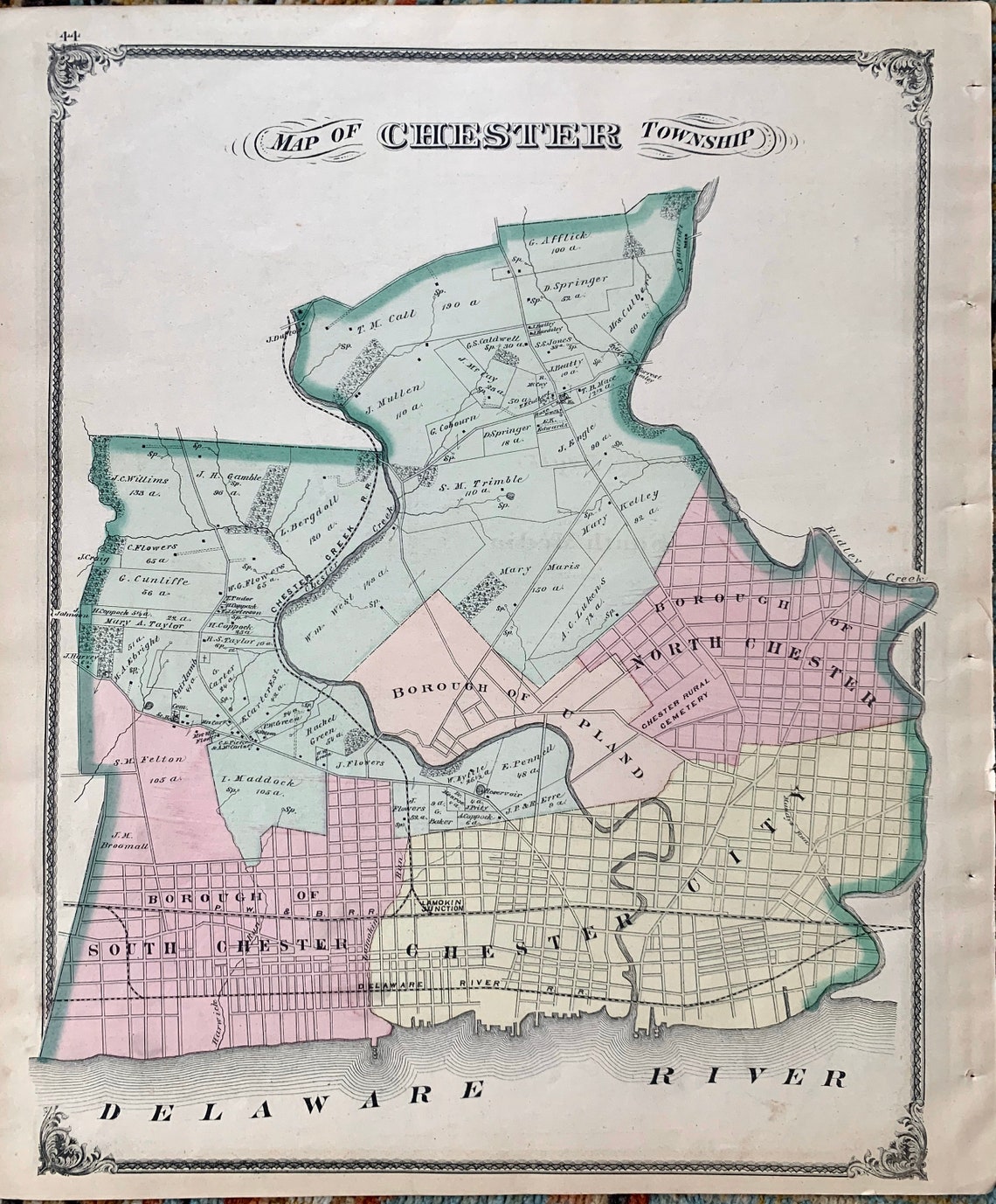Chester Township Map, Original 1875 Delaware County Atlas, Borough of ...