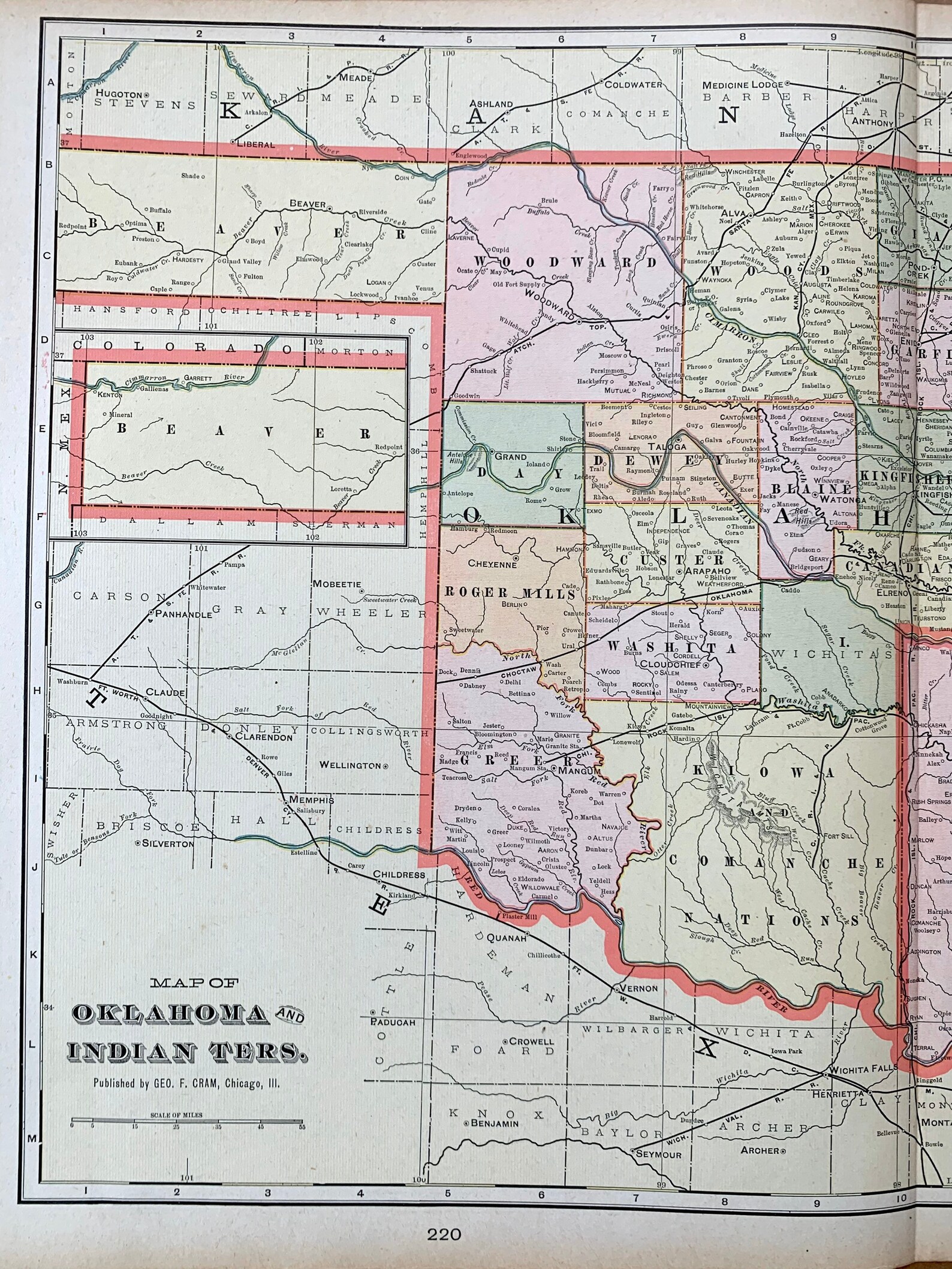 Oklahoma Territory Map Original 1895 Crams Atlas the Sooner - Etsy UK
