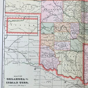 Oklahoma Territory Map, Original 1895 Crams Atlas, the Sooner State ...
