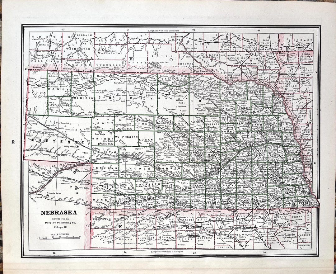 Nebraska Map, Original 1889 Crams Atlas, Cornhuskers, Omaha, Lincoln - Etsy