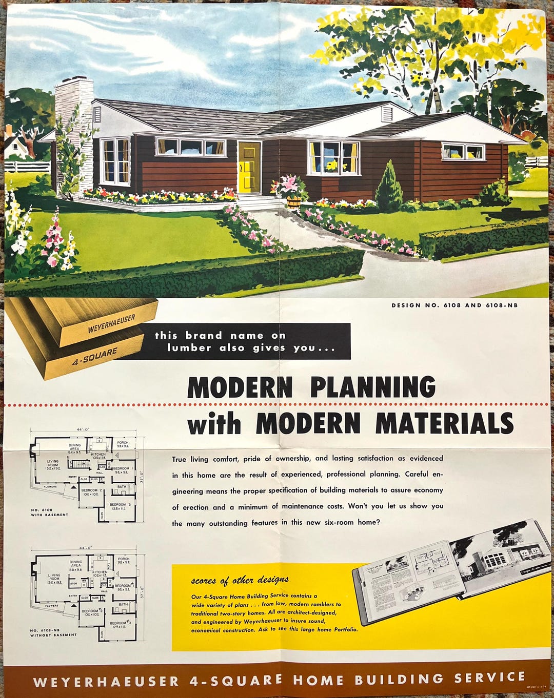 Vintage House Plan Poster, Original 1950s Weyerhaeuser Mid Century ...