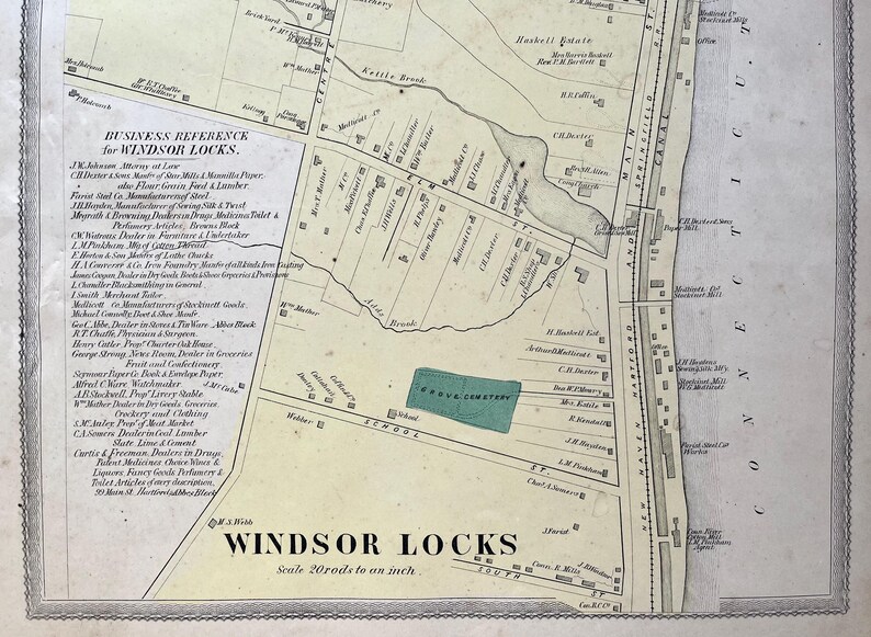 Windsor Locks Map, Original 1869 Hartford County, Connecticut Atlas ...