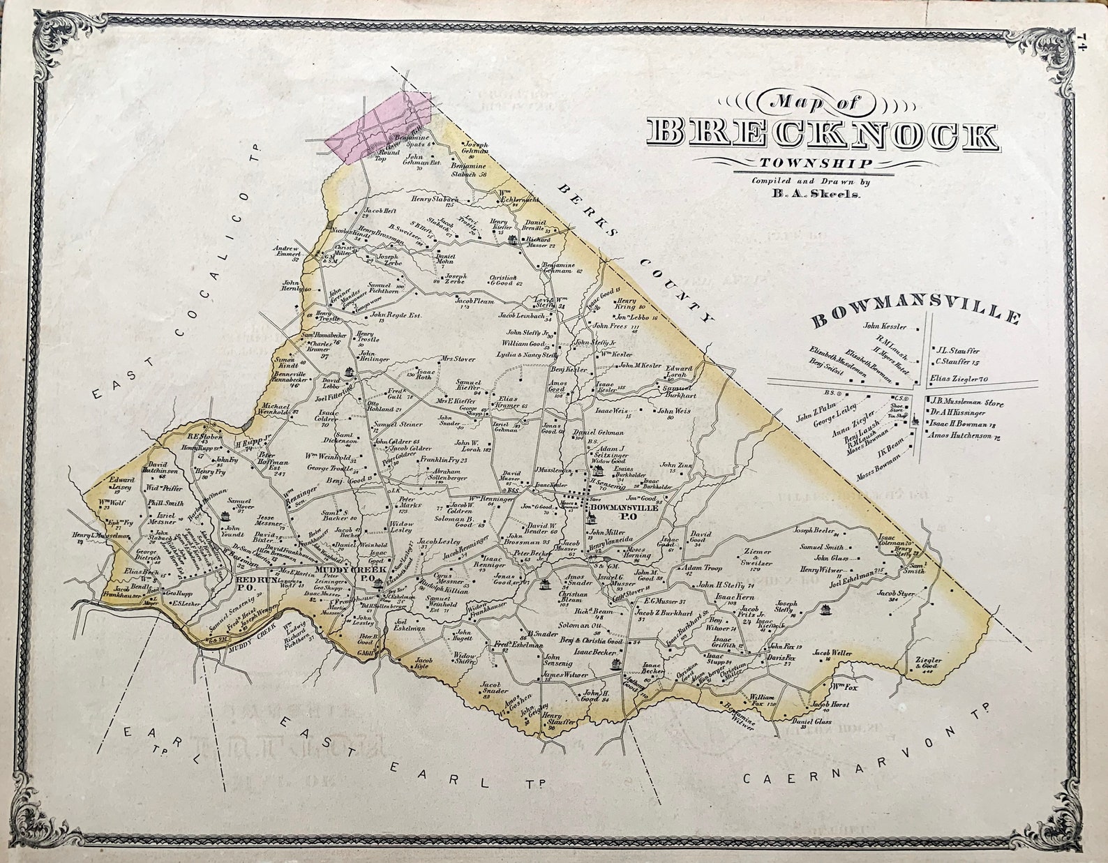 Brecknock Township Map, Original 1875 Lancaster County Atlas ...