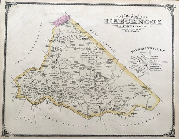 Brecknock Township Map Original 1875 Lancaster County Atlas - Etsy