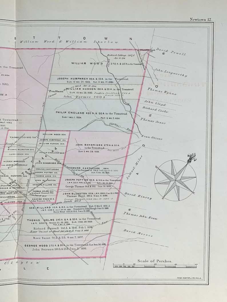 Newtown Township Map, Original 1880 Delaware County Atlas, Newtown ...