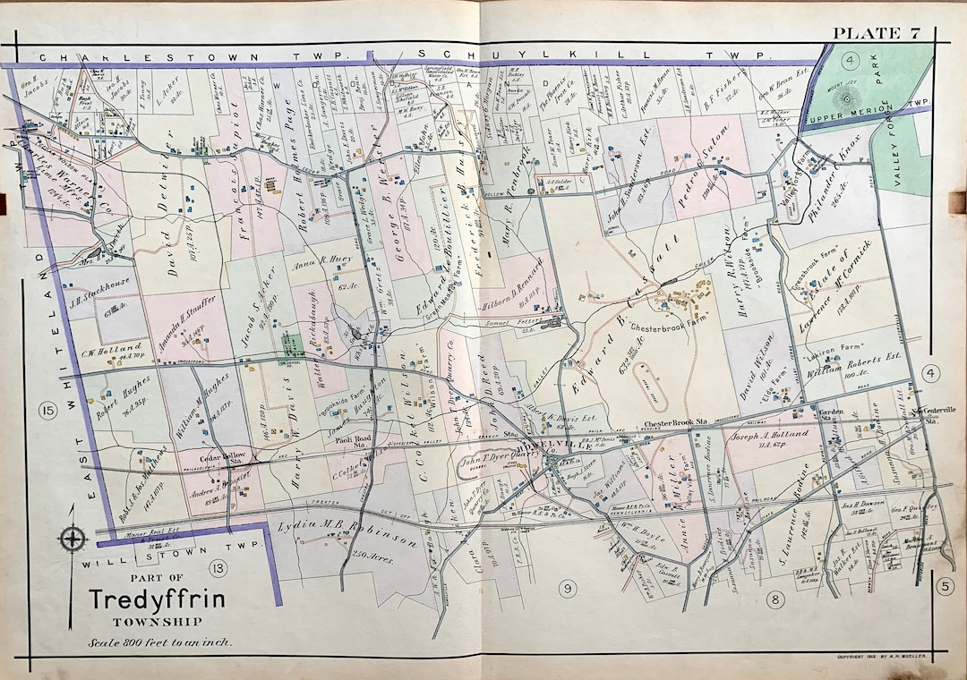 Mapa del municipio de Tredyffrin Atlas original del - Etsy España