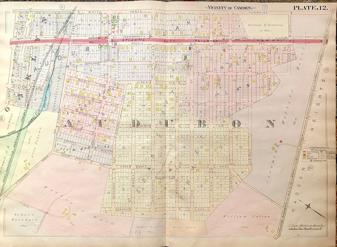 Audubon New Jersey Map, Original 1907 Camden and Vicinity Atlas, Oaklyn ...
