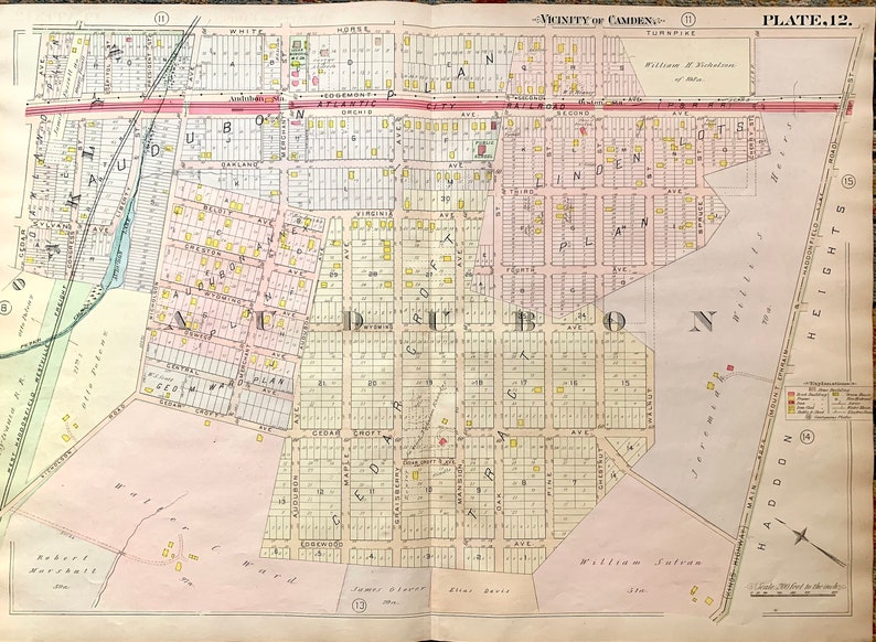 Audubon New Jersey Map, Original 1907 Camden and Vicinity Atlas, Oaklyn ...