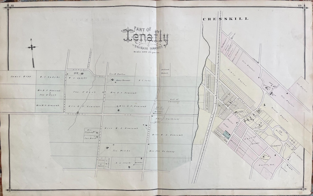Tenafly Map, Original 1876 Bergen County Atlas, Cresskill, Demarest ...