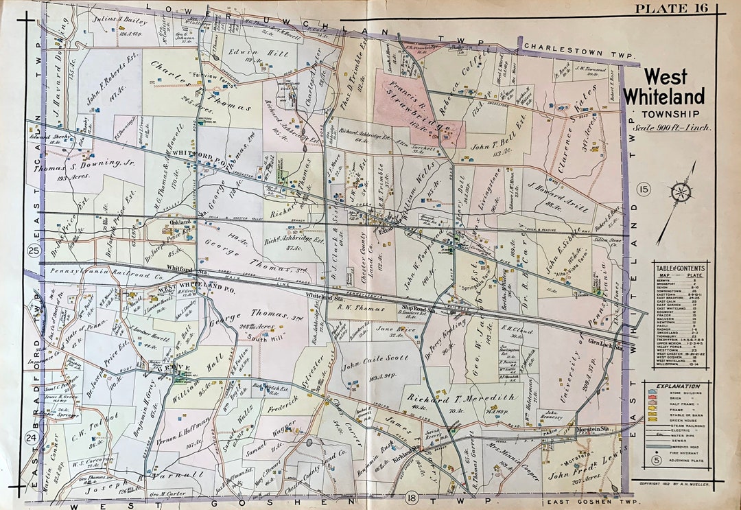 West Whiteland Map, Original 1912 Main Line Pennsylvania Railroad Atlas ...