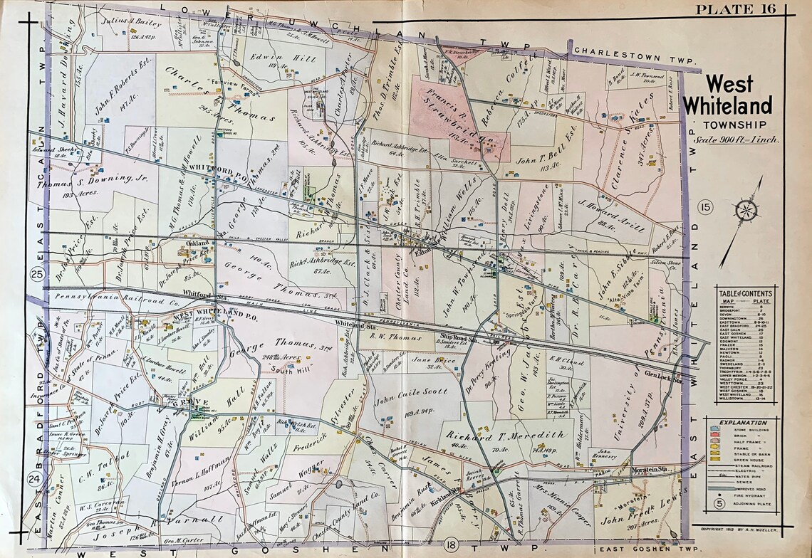 West Whiteland Map Original 1912 Main Line Pennsylvania - Etsy