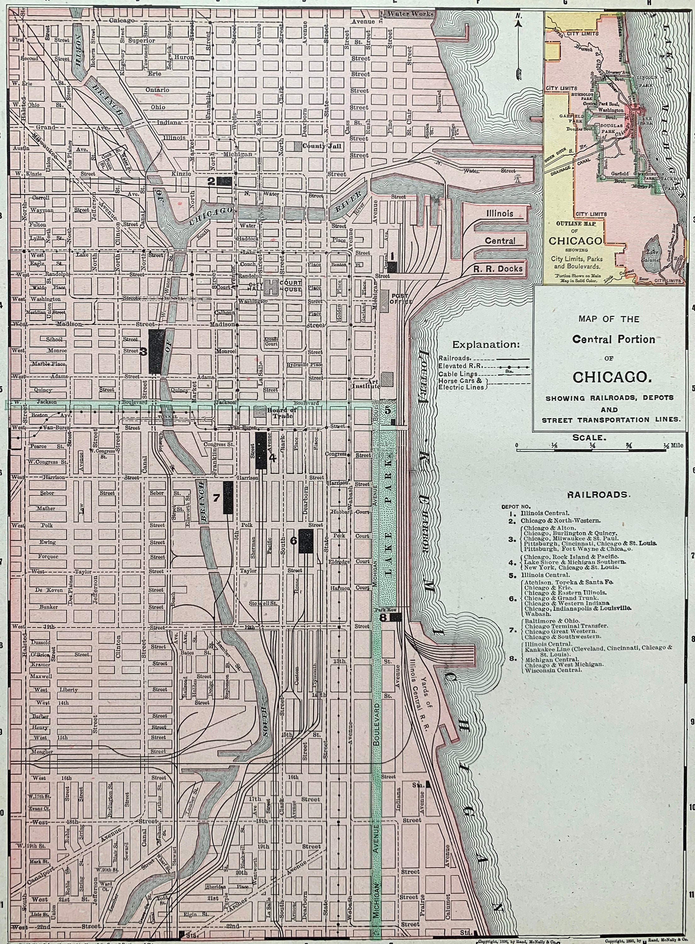 City of Chicago Map, Original 1895 Rand Mcnally Atlas, Chicago ...