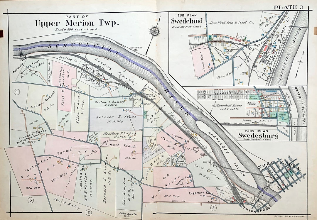 Upper Merion Township Map, Original 1912 Main Line Pennsylvania ...