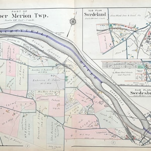 Upper Merion Township Map, Original 1912 Main Line Pennsylvania ...