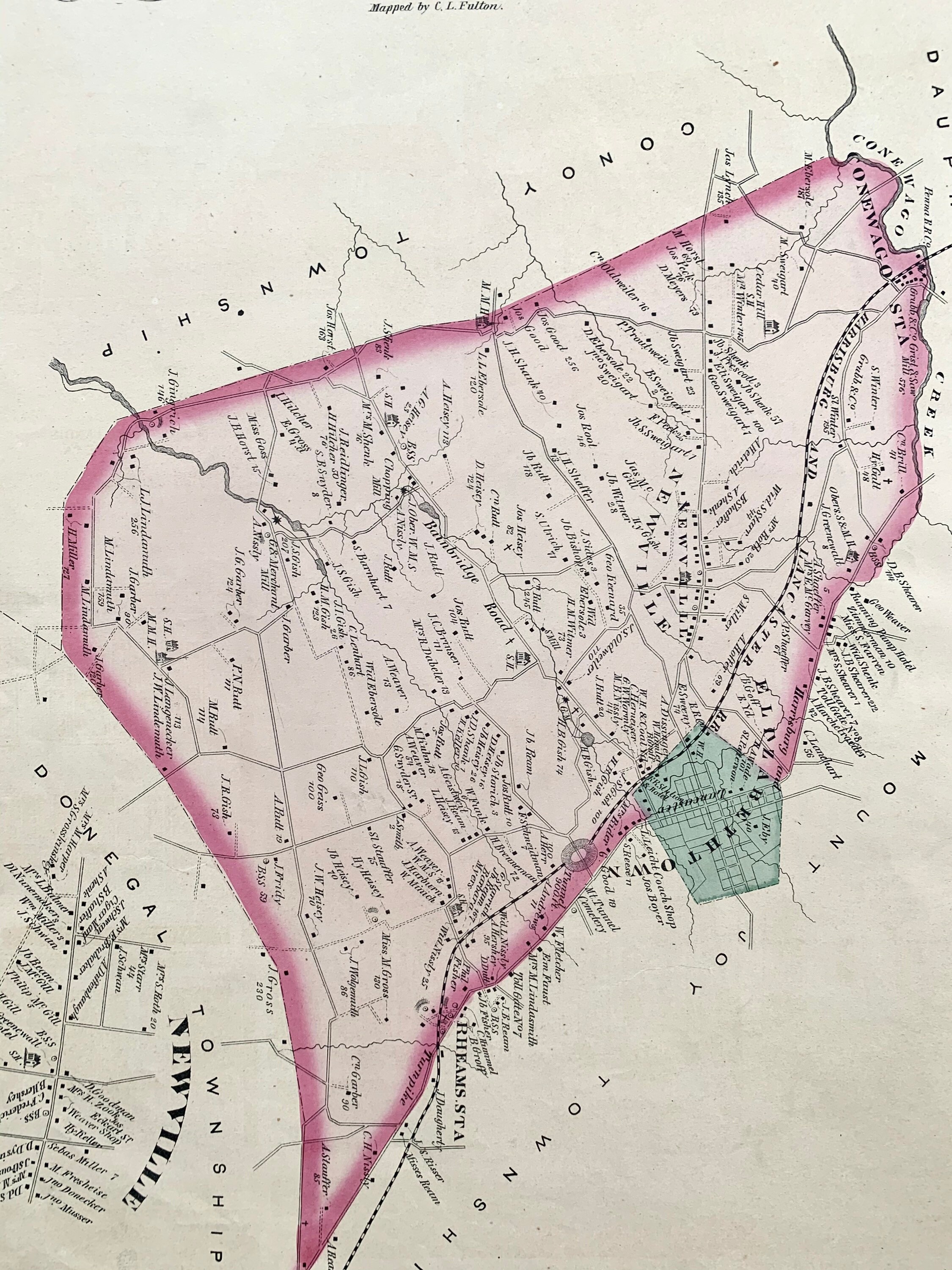 West Donegal Township Map, Original 1875 Lancaster County Atlas ...