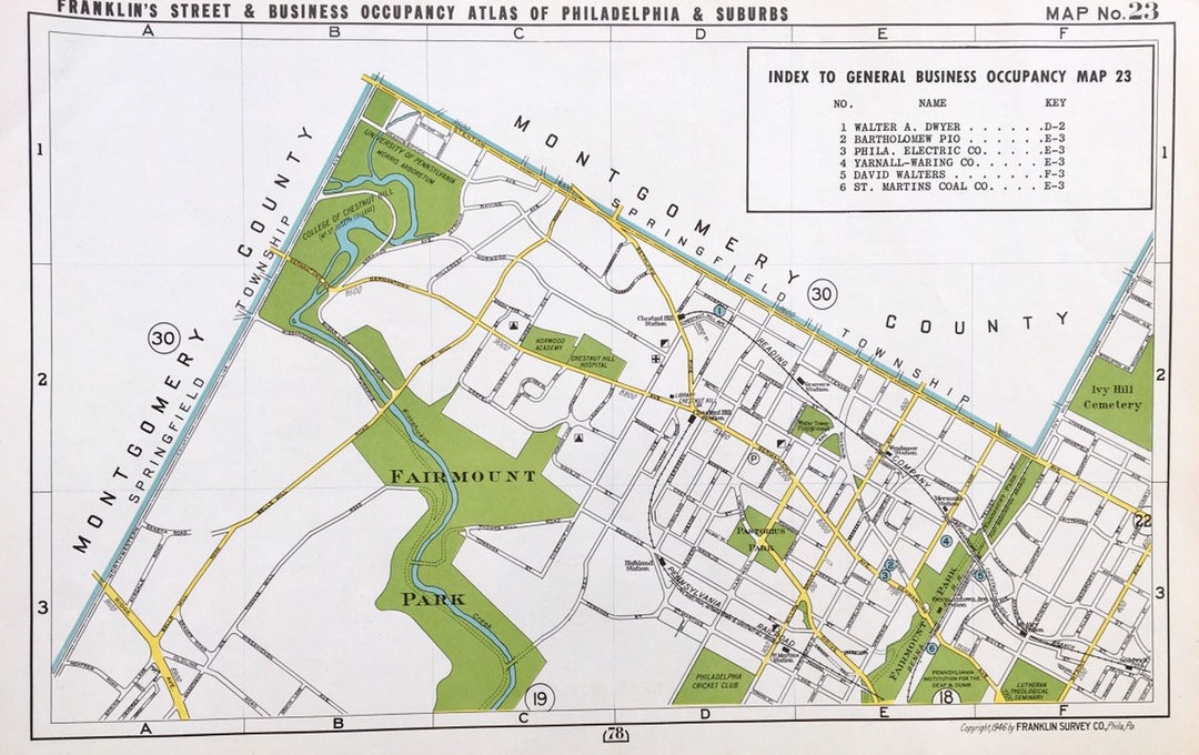 Philadelphia Atlas Map, Original Franklins 1946, Chestnut Hill ...