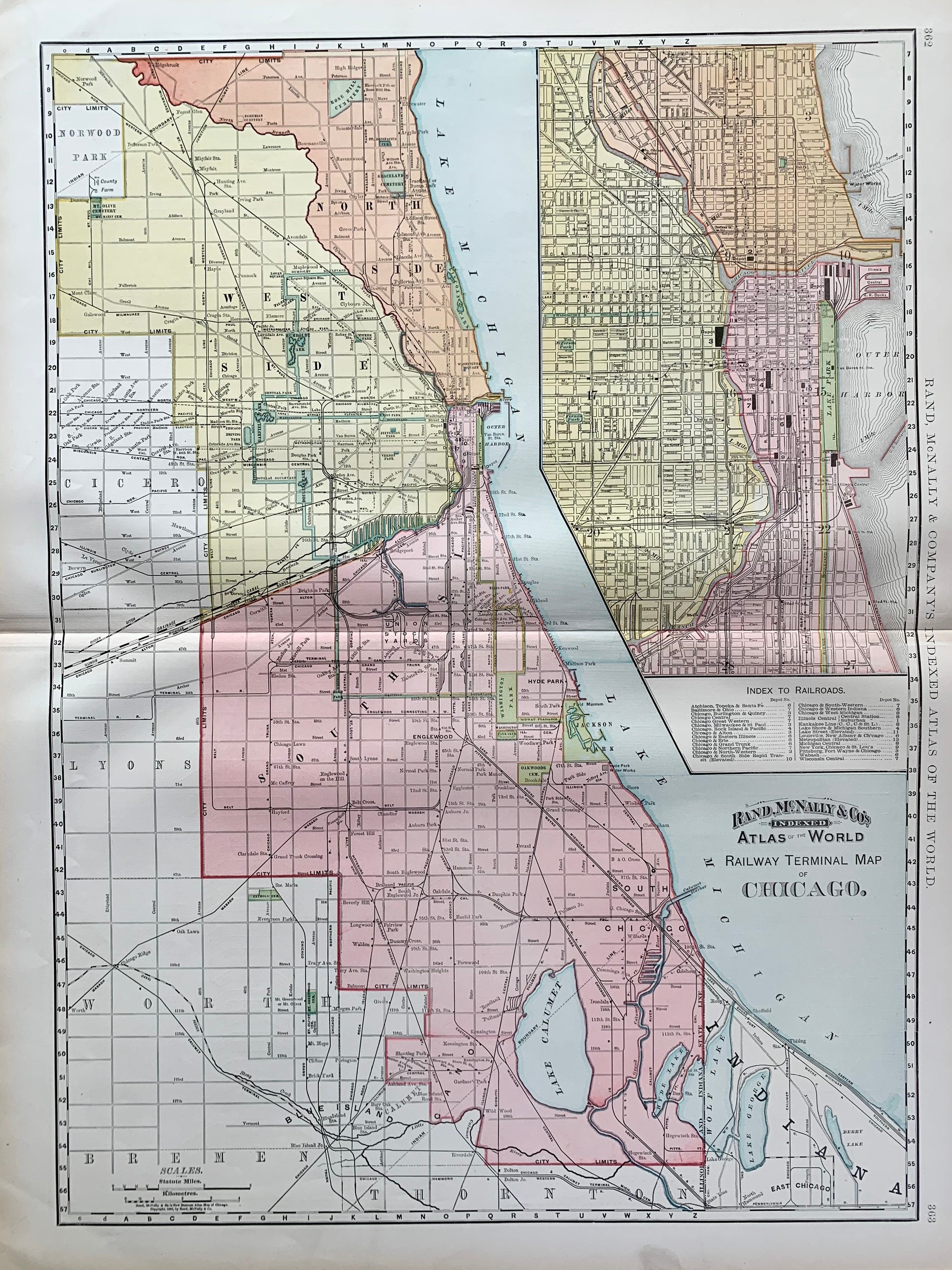 Chicago Map, Original 1895 Rand Mcnally Atlas, the Windy City, Hyde ...