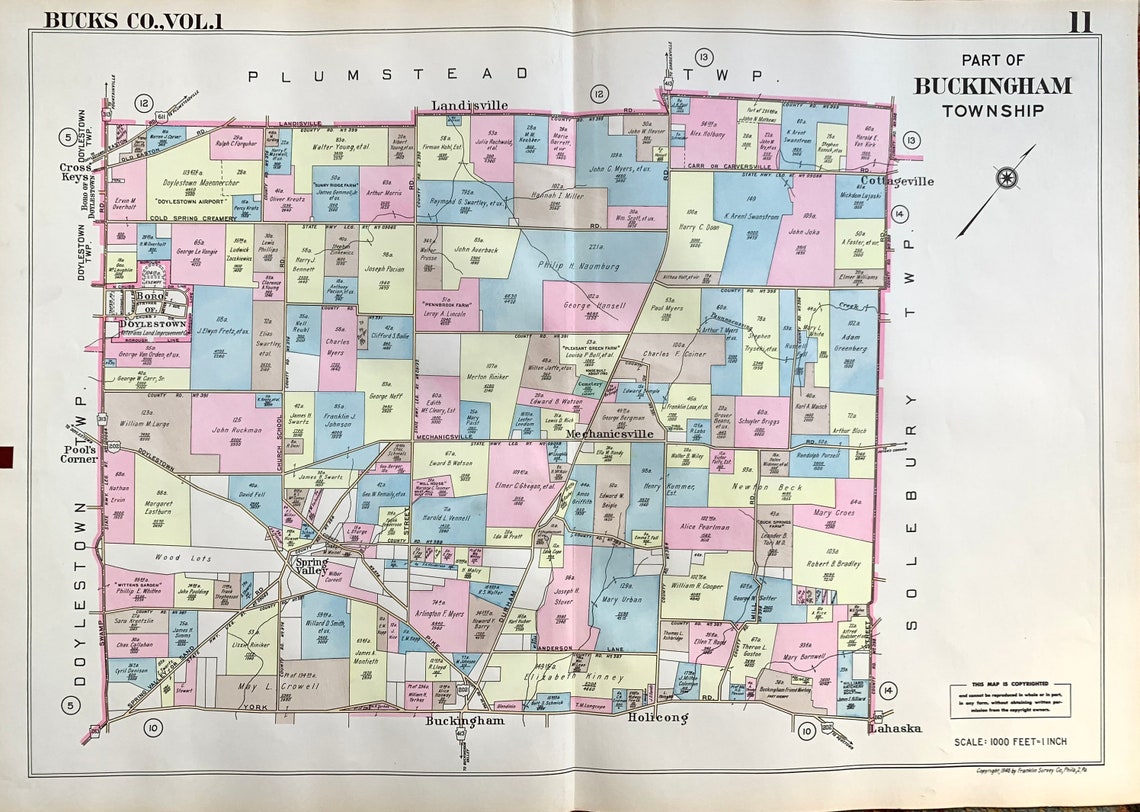 Buckingham Township Map Original 1948 Bucks County Atlas | Etsy