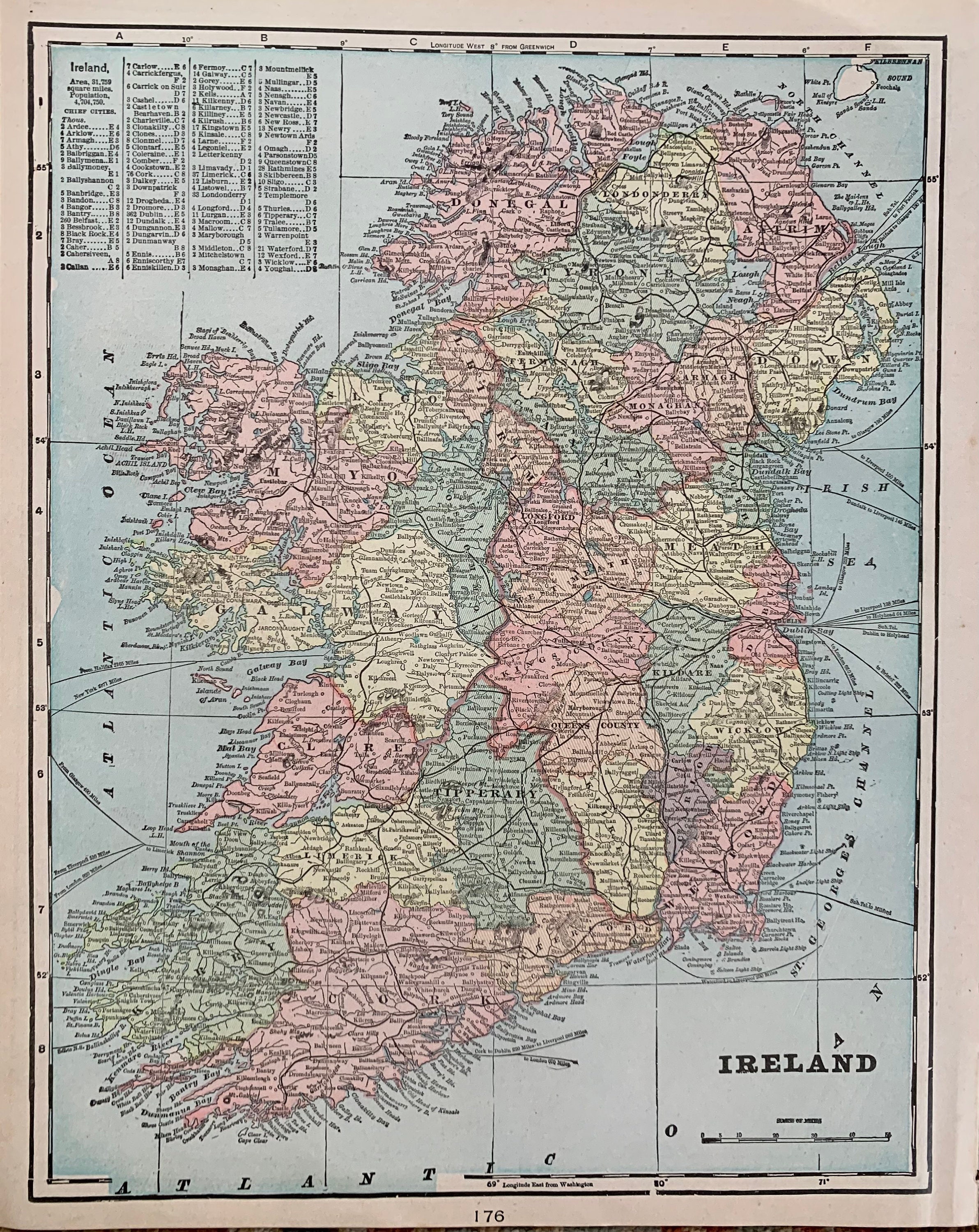 Ireland Map, Original 1895 Crams Atlas, Dublin, Galway, Cork - Etsy Ireland Map, Original 1895 Crams Atlas, Dublin, Galway, Cork - Etsy