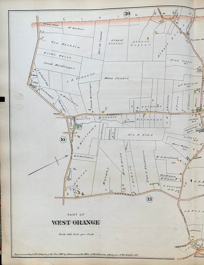 West Orange Map, Original 1890 Essex County Atlas, Verona Lake ...