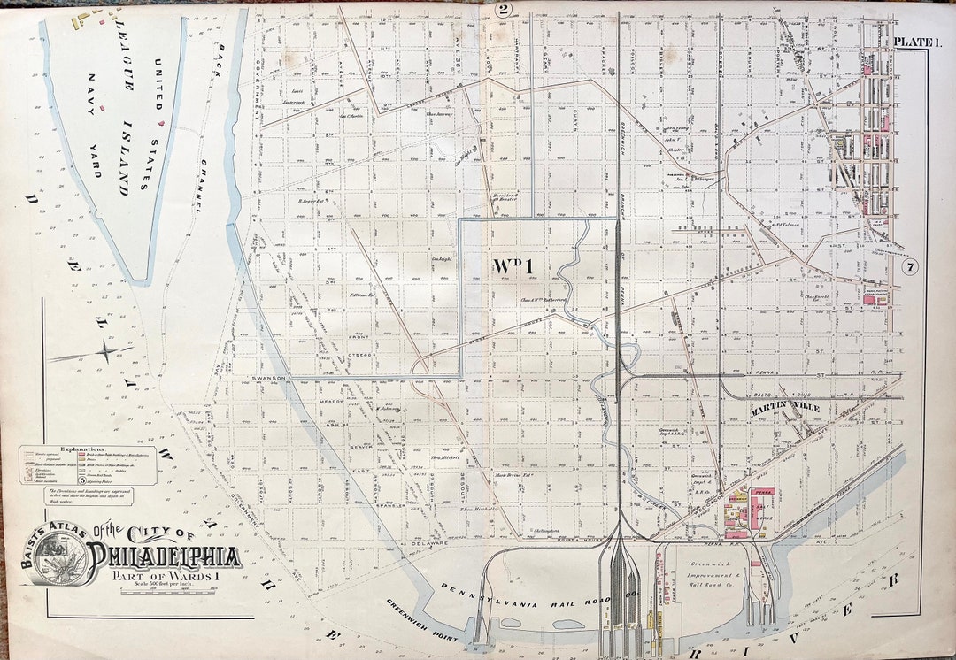 South Philadelphia Map, Original 1886 Baists Atlas, Pennsport, Lower ...