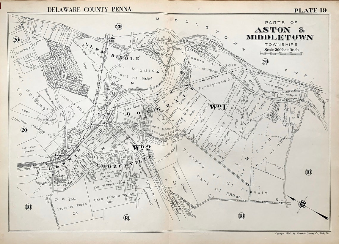 Aston Township, Middletown Township, Original 1934 Delaware County ...