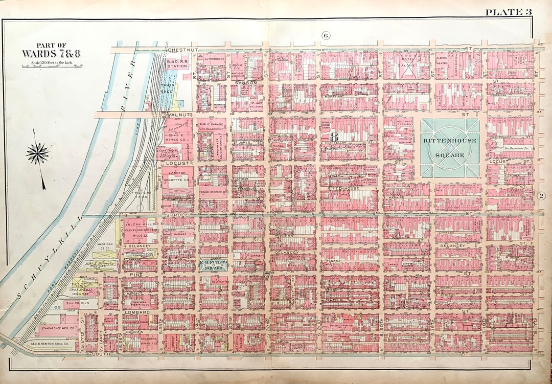 Rittenhouse Square Map, Original 1922 Philadelphia Atlas, Fitler Square ...