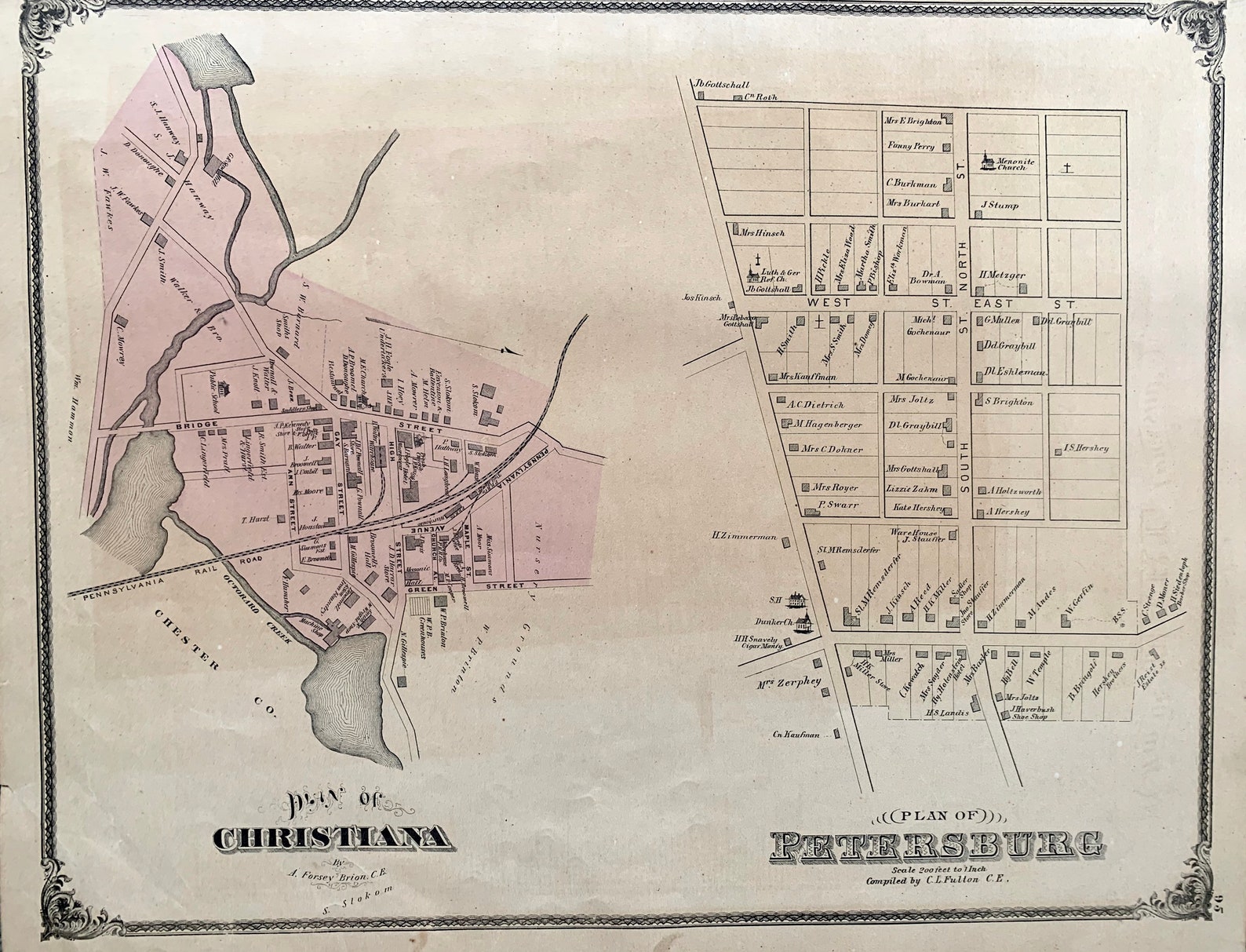 Manheim Borough Map Original 1875 Lancaster County Atlas - Etsy UK