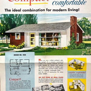 Vintage House Plan Poster, Original 1950s Weyerhaeuser Mid Century ...