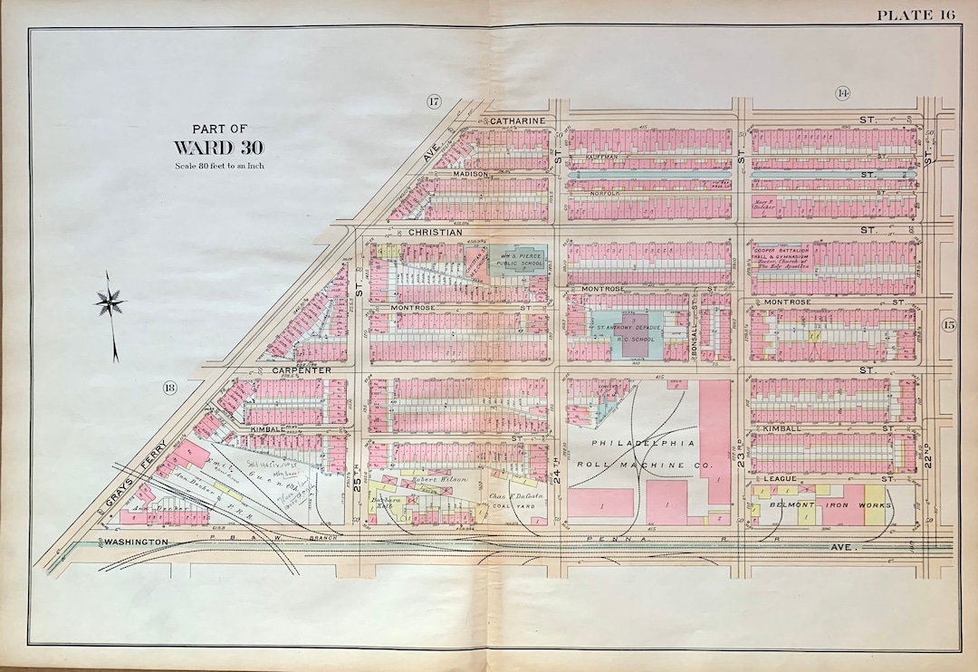 Grays Ferry Map, Original 1905 South Philadelphia Atlas, Point Breeze ...