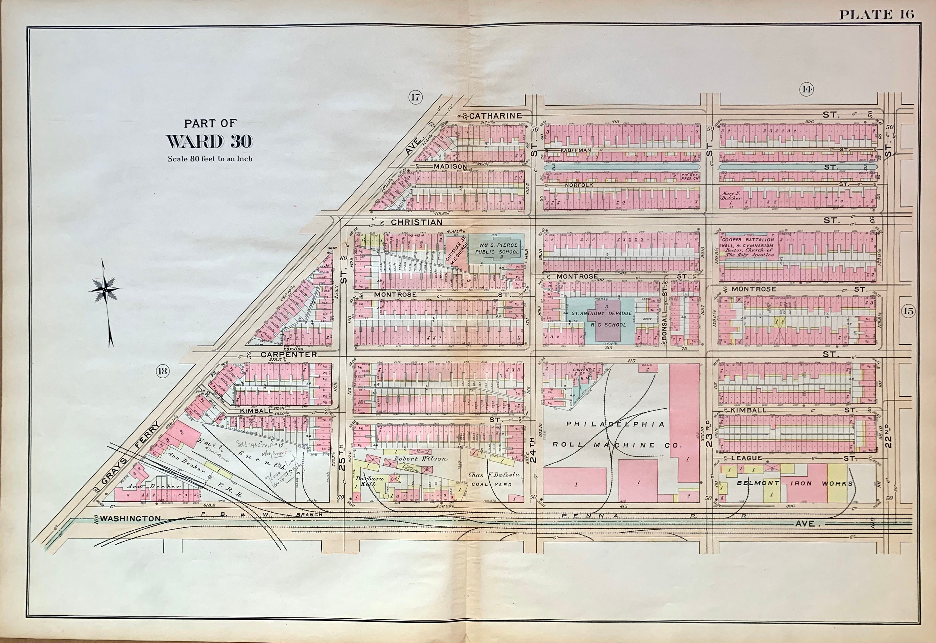 Grays Ferry Map, Original 1905 South Philadelphia Atlas, Point Breeze ...