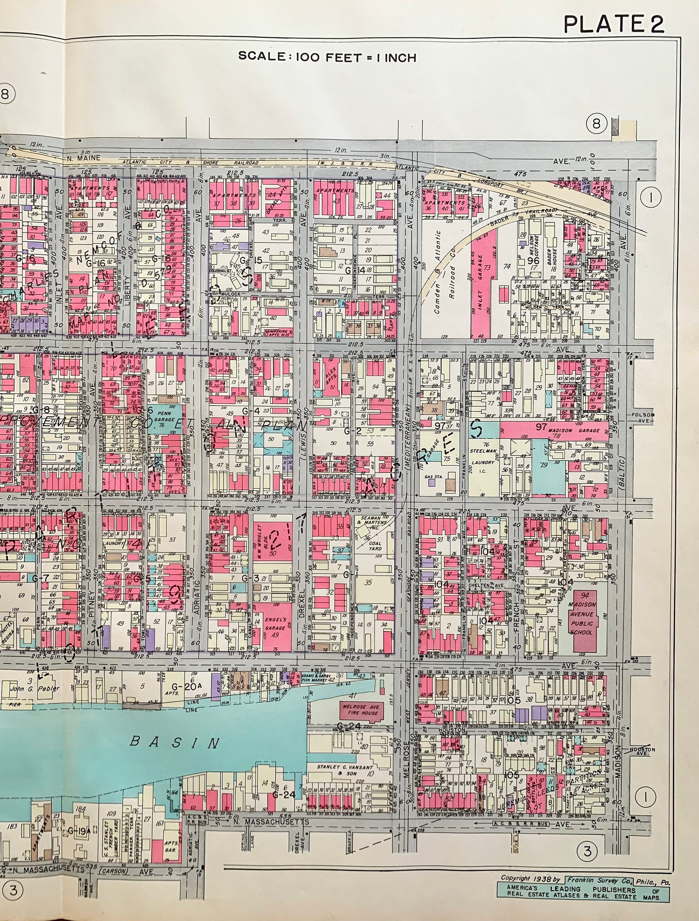 Atlantic City Map, Original 1938 Absecon Island Atlas, Gardners Basin ...