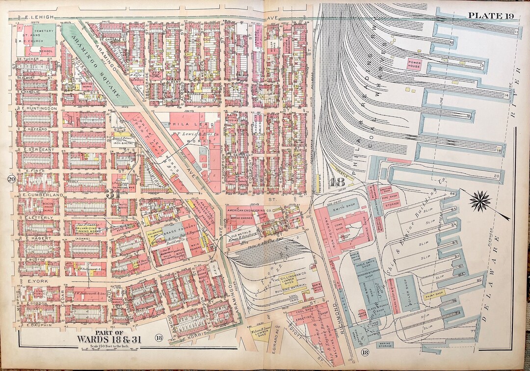 Fishtown Map, Original 1922 Philadelphia Atlas, Kensington, Port ...