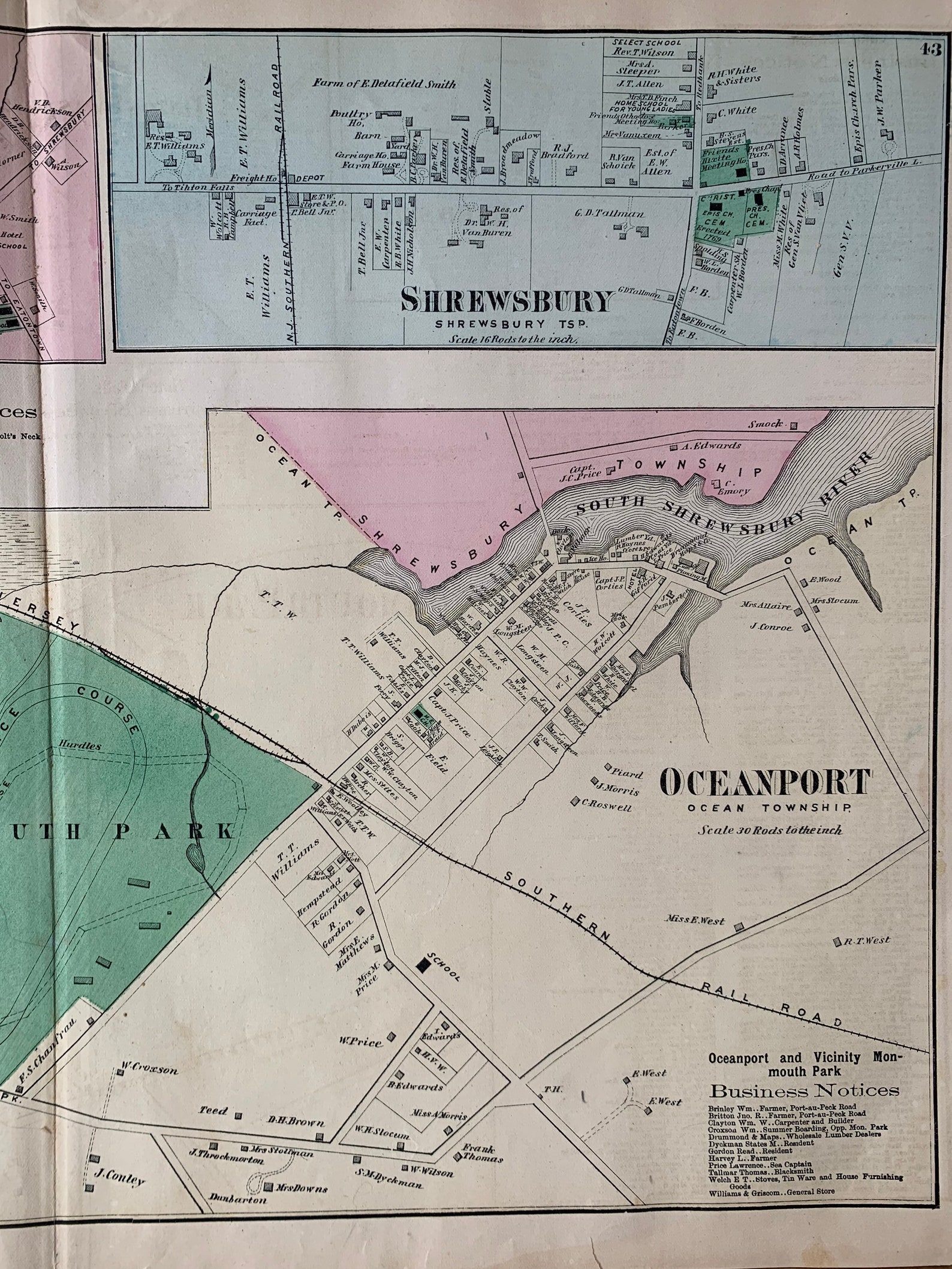 Monmouth Park Map Original 1873 Monmouth County Atlas - Etsy