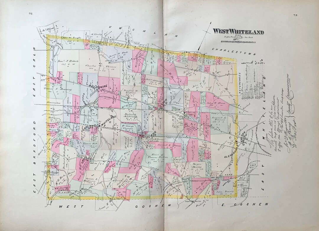 West Whiteland Map, Original 1883 Chester County Farm Atlas, Exton ...