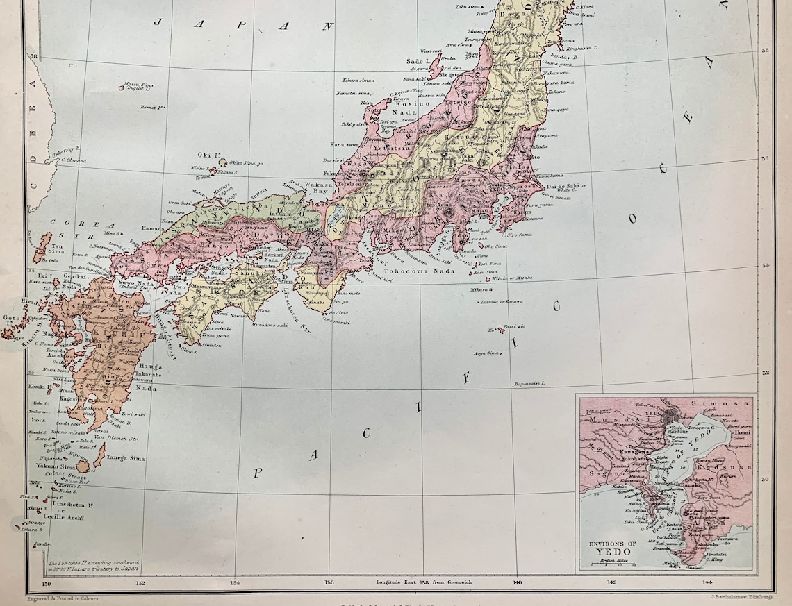 Japan Map Original 1875 Blacks Atlas Japanese Empire Tokyo - Etsy