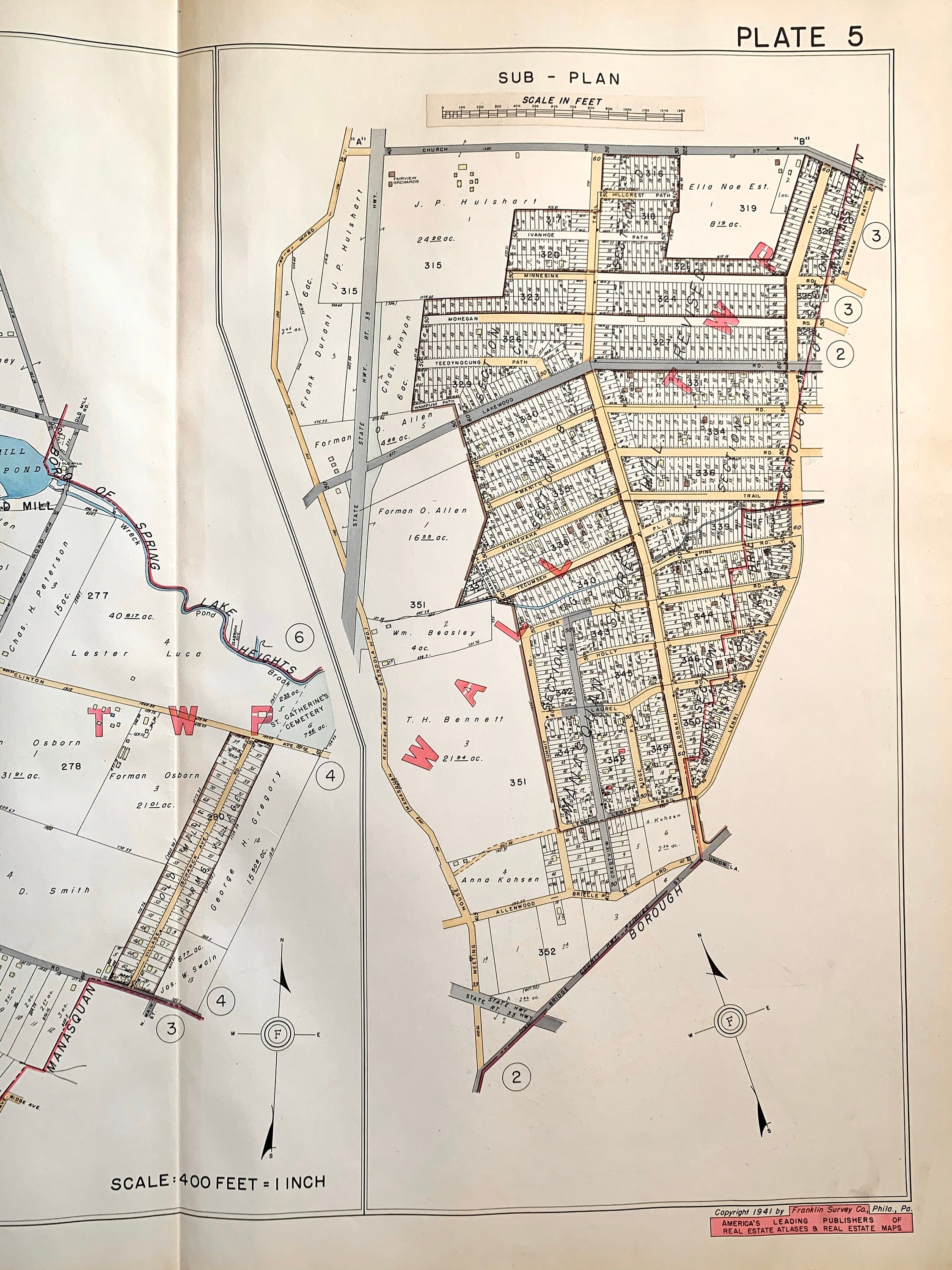 Wall Township Map, Original 1914 Monmouth County Atlas, Blansingburg ...